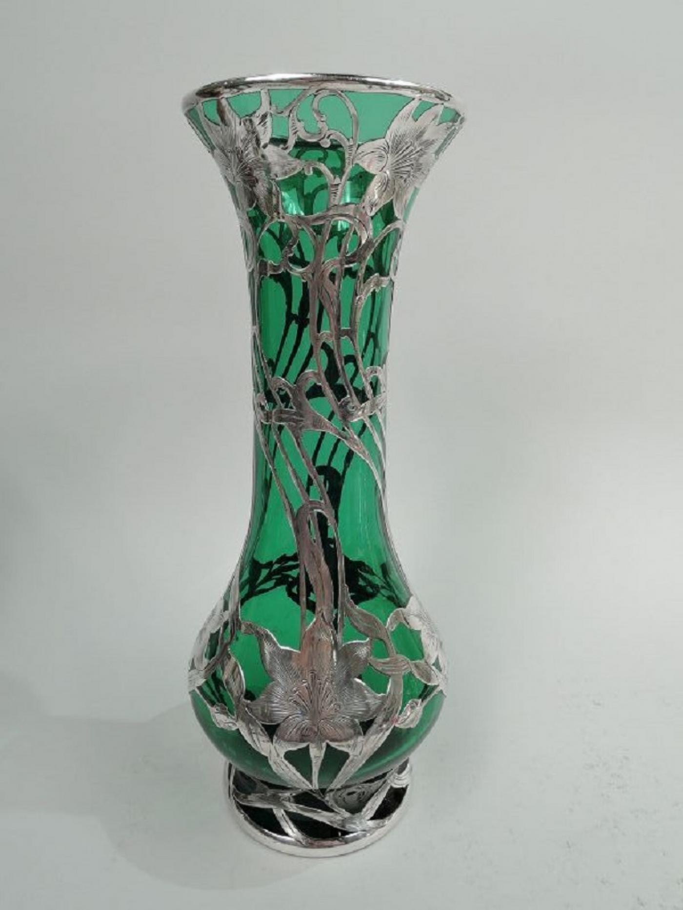 Alvin Johnson & Co. - Tall Antique Art Nouveau Green Silver Overlay ...