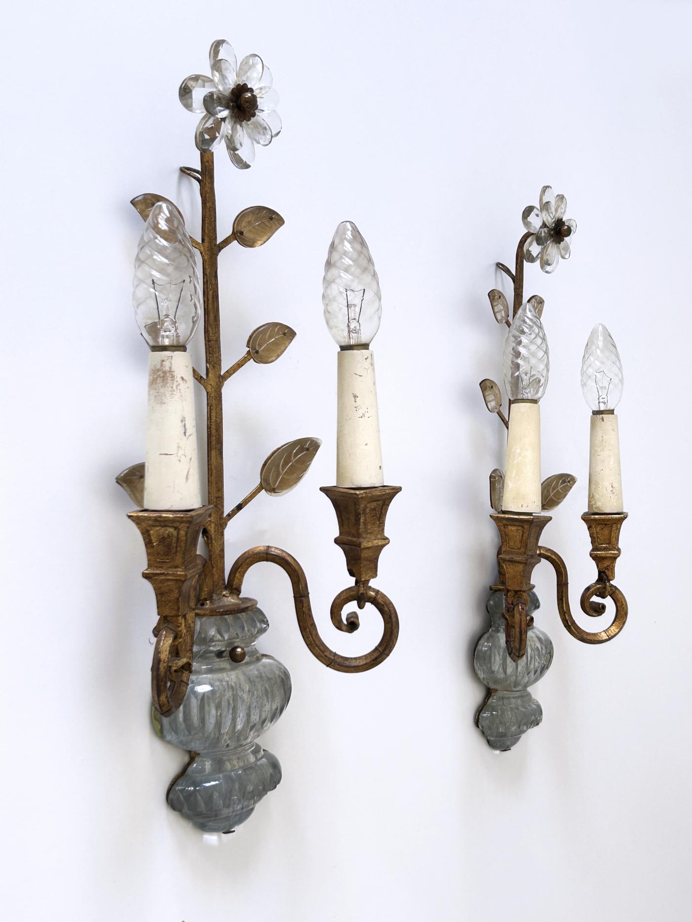 Banci & Firenze - Set of Two Banci Firenze Crystal & Gilt Metal Sconces ...
