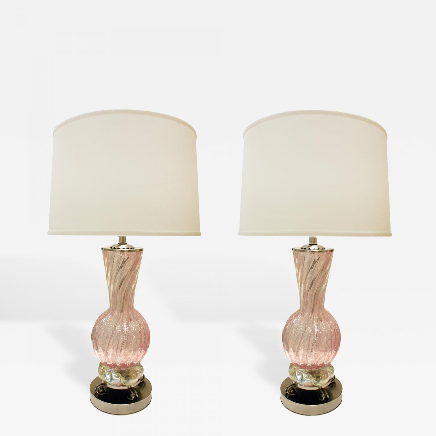 Barovier & Toso - Barovier & Toso Pair of Pink Glass Table Lamps With ...
