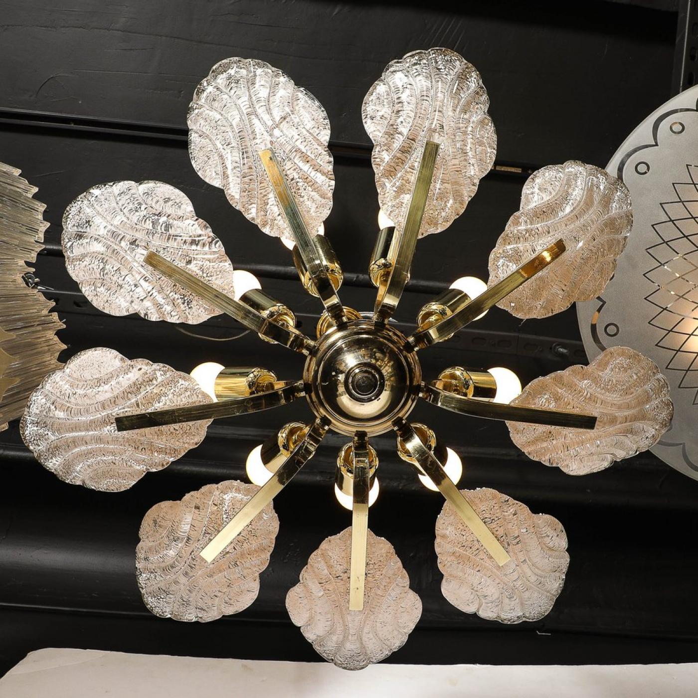 Barovier & Toso - Mid-Century Hand-Blown Murano Mottled Fluted Glass Chandelier by Barovier & Toso