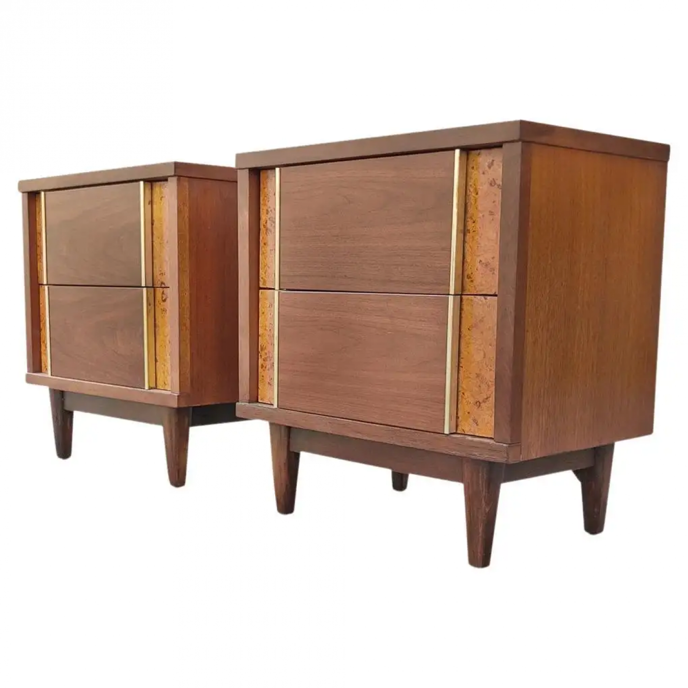 Basic Witz Furniture - Basic Witz Pair Mid-Century Walnut Olive-Burl Restored Nightstands or End ...