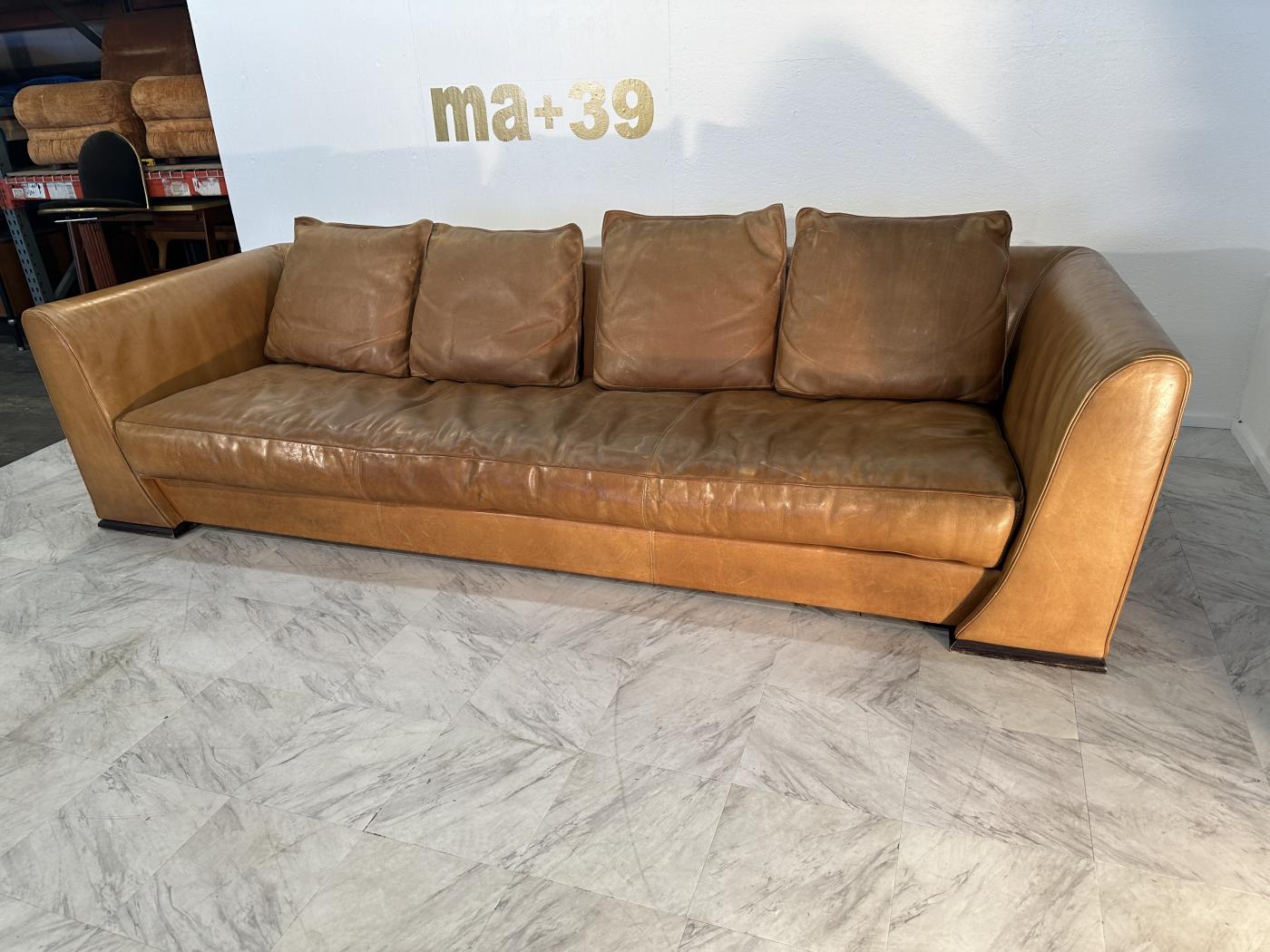 Baxter Wood - Mid Century Baxter Italian Leather Sofa 1950s