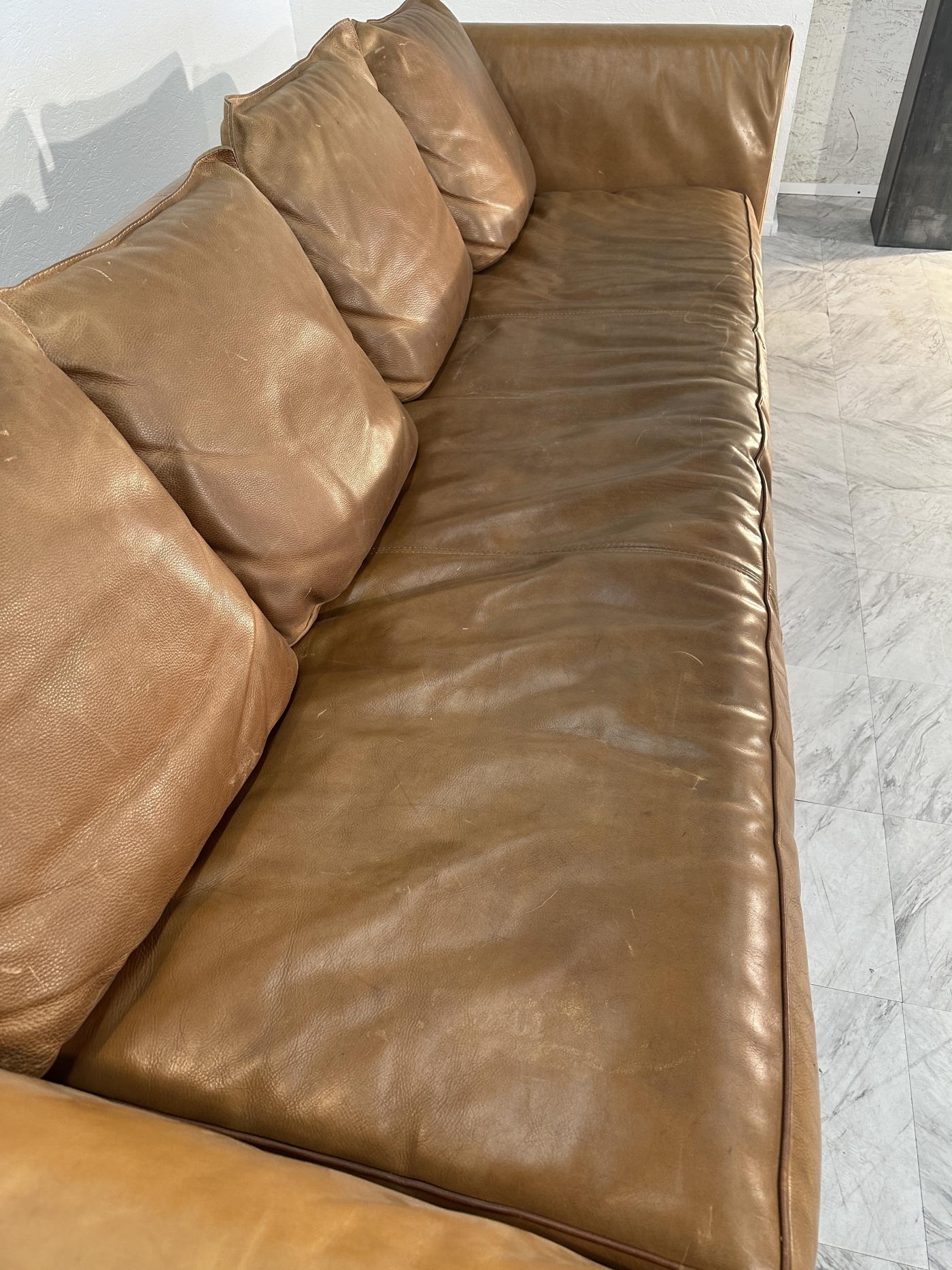 Baxter Wood - Mid Century Baxter Italian Leather Sofa 1950s