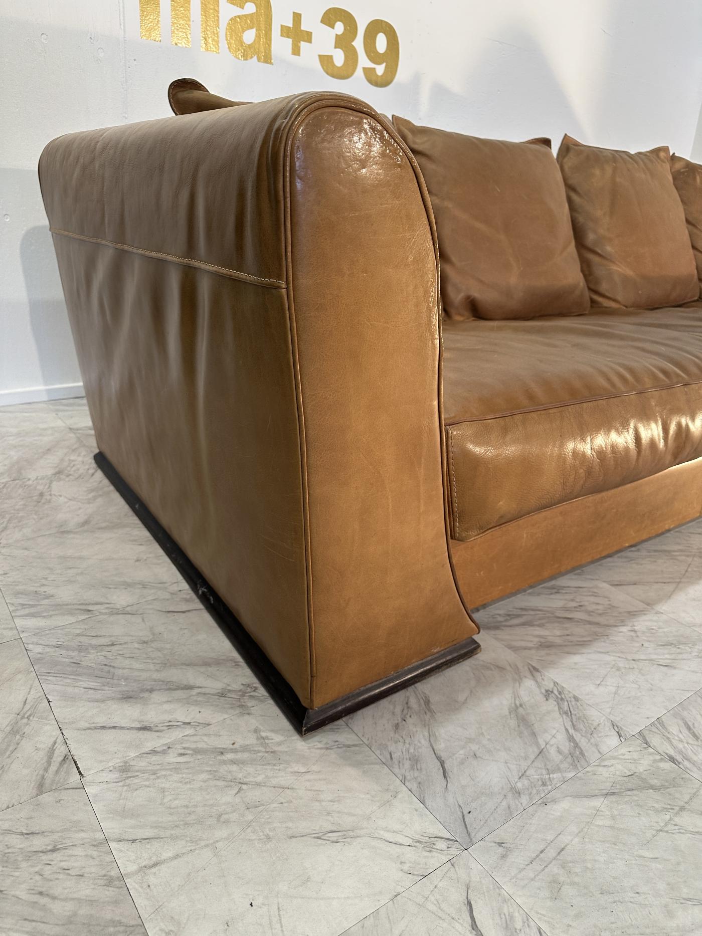 Baxter Wood - Mid Century Baxter Italian Leather Sofa 1950s