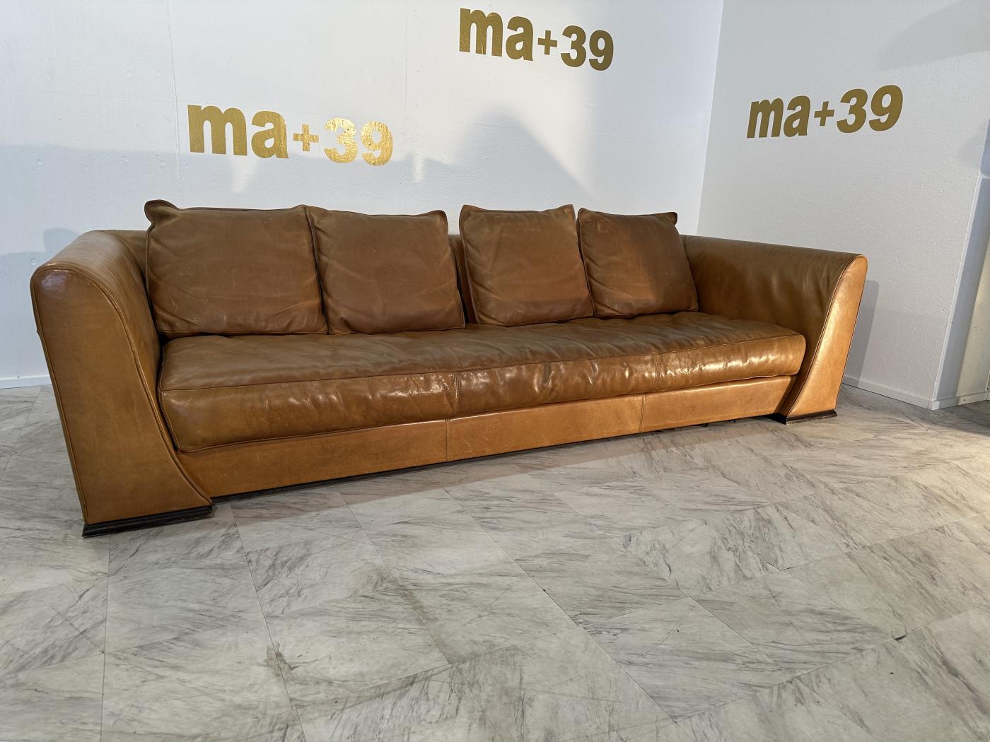 Baxter Wood - Mid Century Baxter Italian Leather Sofa 1950s