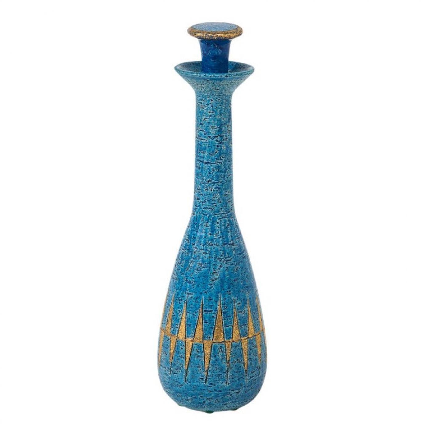 Bitossi - Bitossi Vase, Ceramic, Blue, Gold, Geometric, Signed