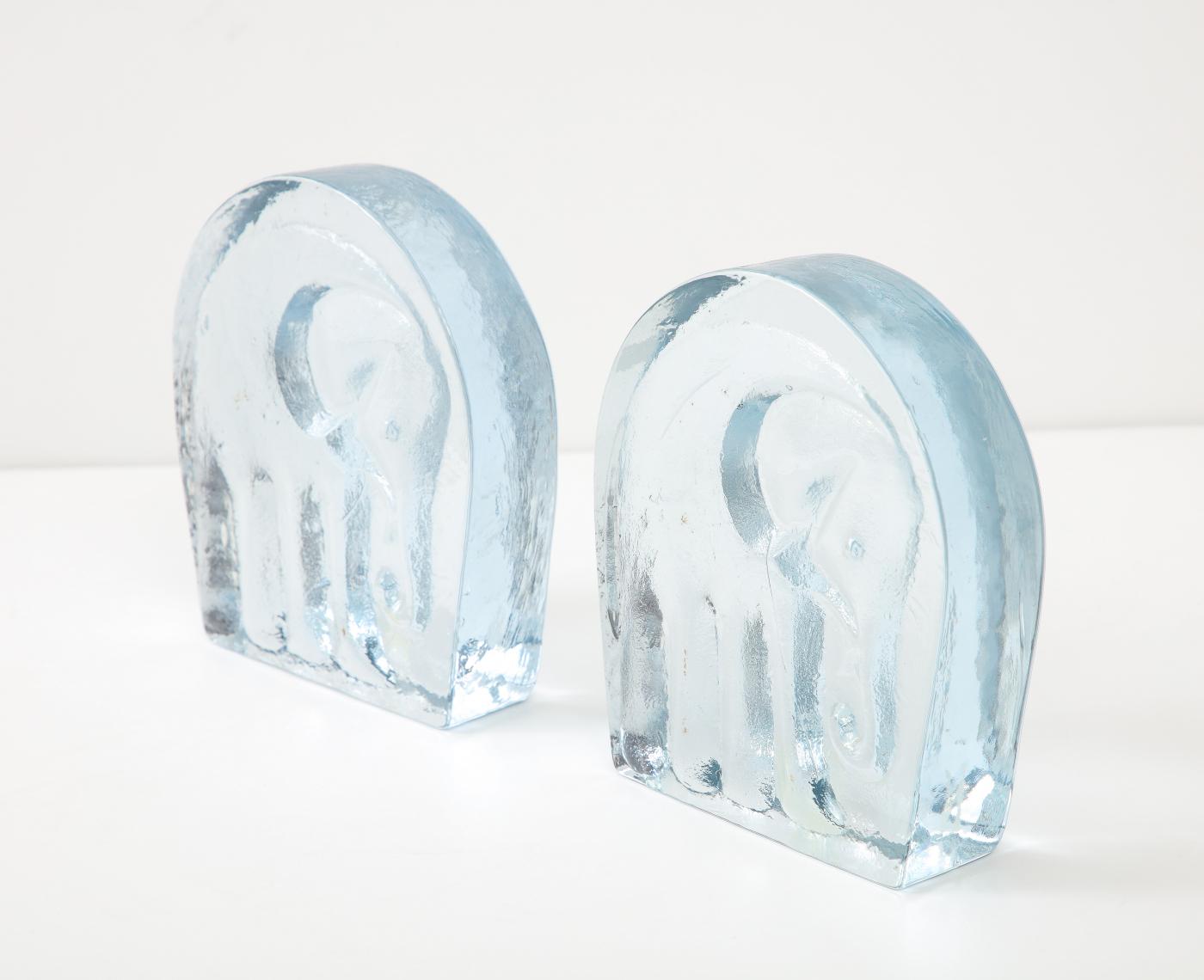 Blenko Glass Co - Cast Glass Elephant Bookends