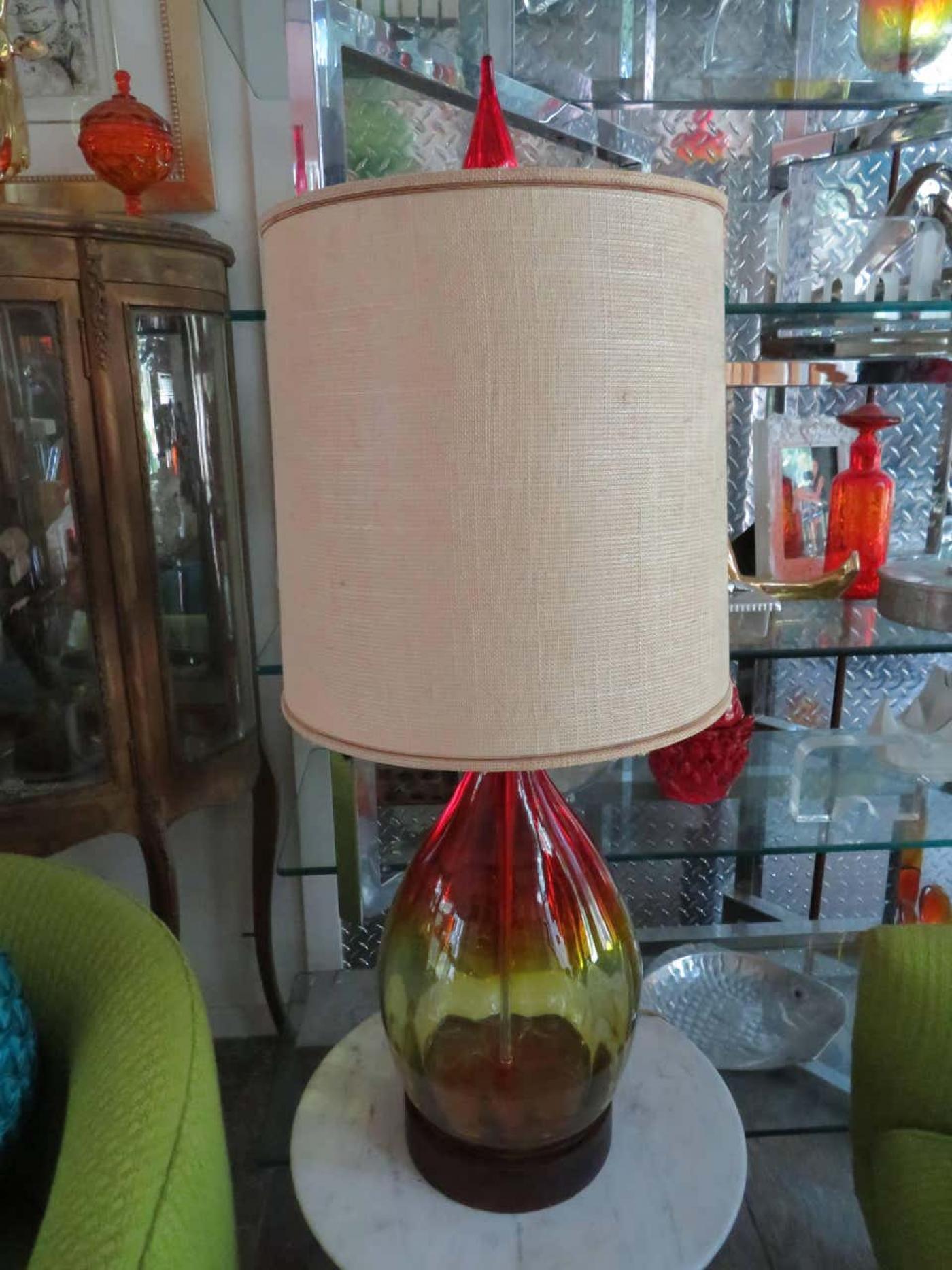 Blenko Glass Co - Stunning Amberina Orange Red Blenko Lamp, Mid-Century ...