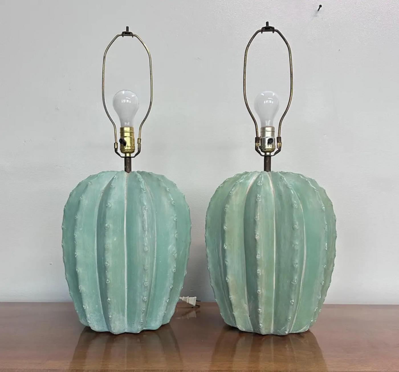 Bon Art - Post Modern Pair of Bon Art Cactus Plaster Table Lamps ...