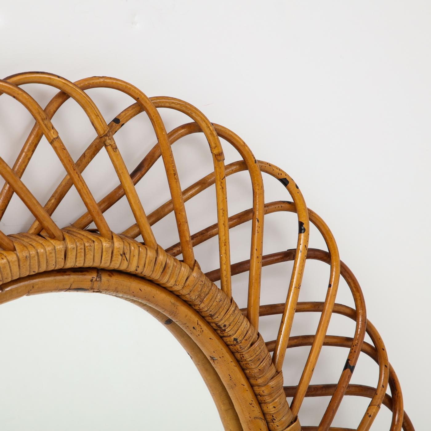 Bonacina - 1950s Oval Bamboo and Rattan Mirror by Bonacino