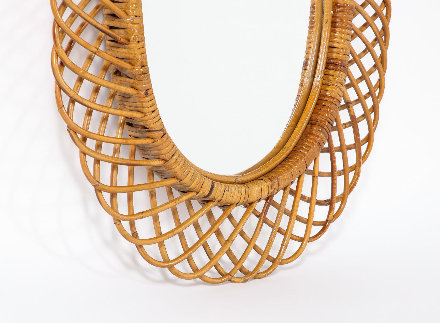 Bonacina - Italian Bonacina Bamboo Oval Mirror, circa 1950