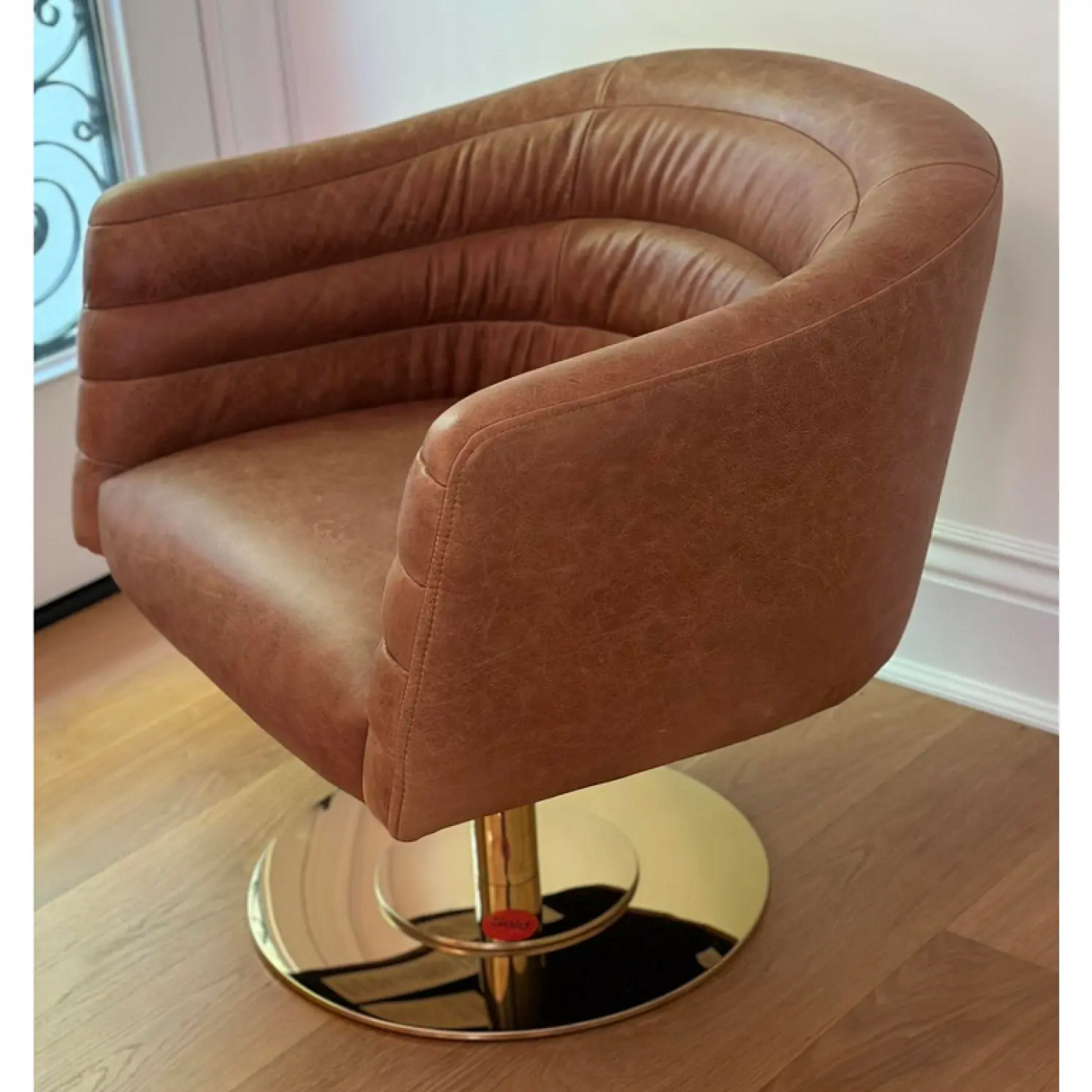 CB2 - Cb2 Mid Century Modern Style Leather Barrel Swivel Chair With ...