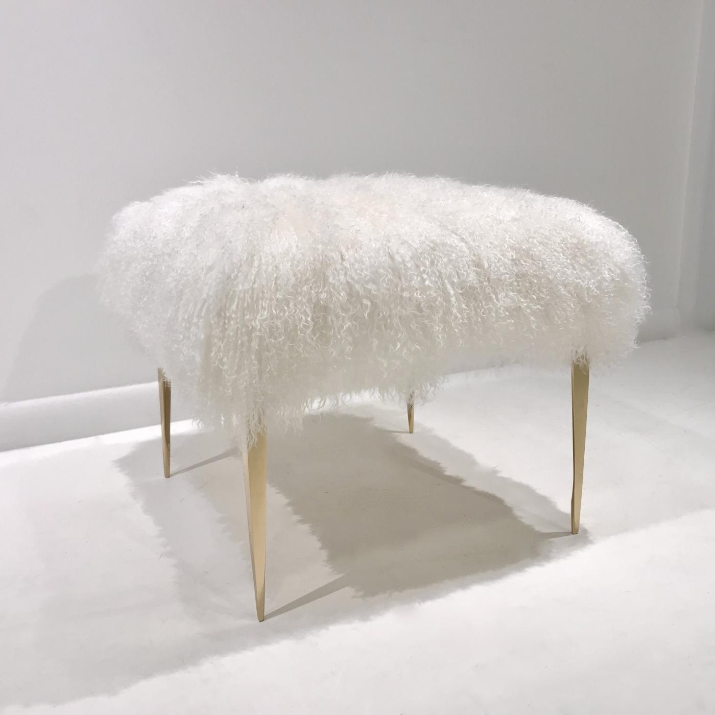 CF Modern by Irwin Feld - PAIR OF STILETTO LEG MONGOLIAN LAMB OTTOMANS
