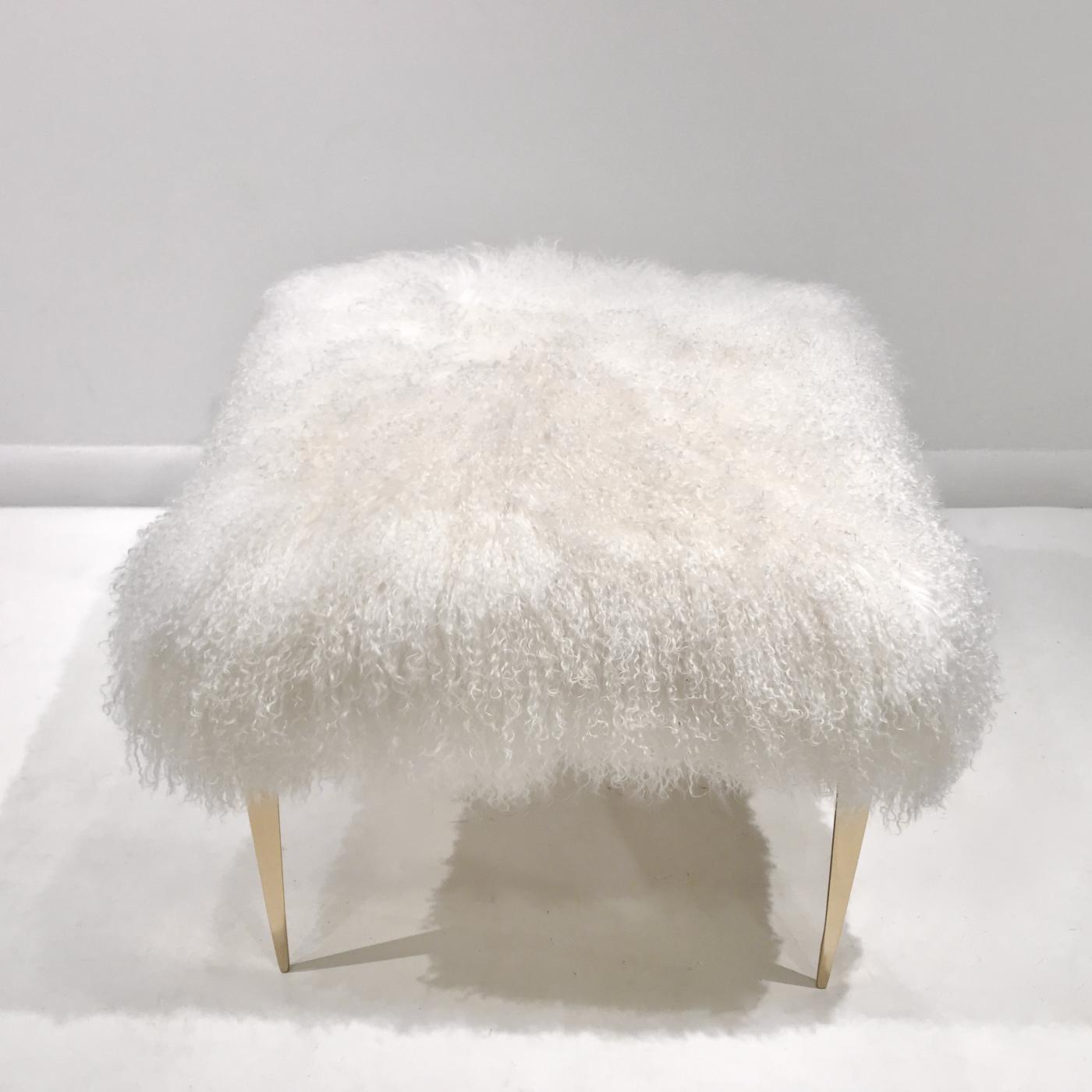 Irwin Feld Design - PAIR OF STILETTO LEG MONGOLIAN LAMB OTTOMANS