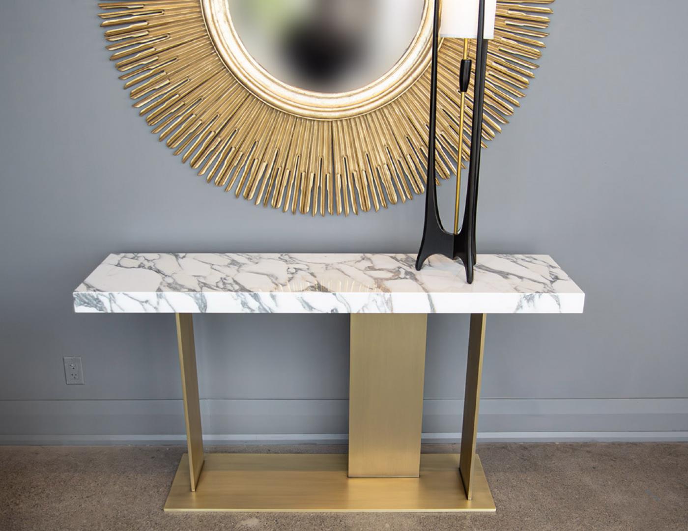 Carrocel Interiors - Custom Modern Marble Top Console Table with Brass Base