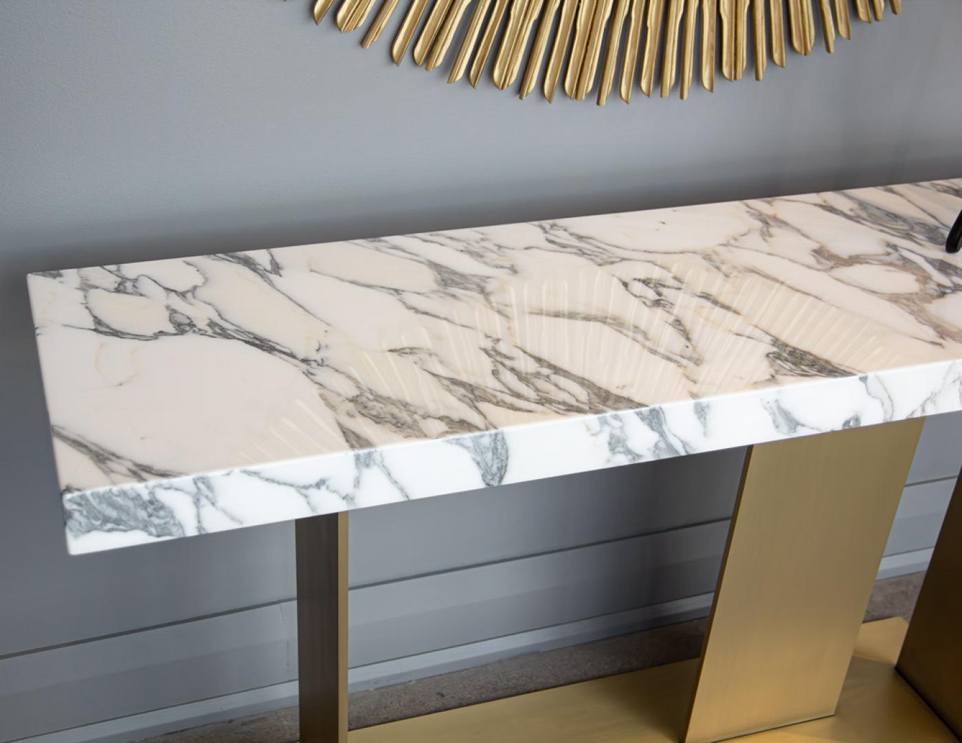 Carrocel Interiors - Custom Modern Marble Top Console Table with Brass Base