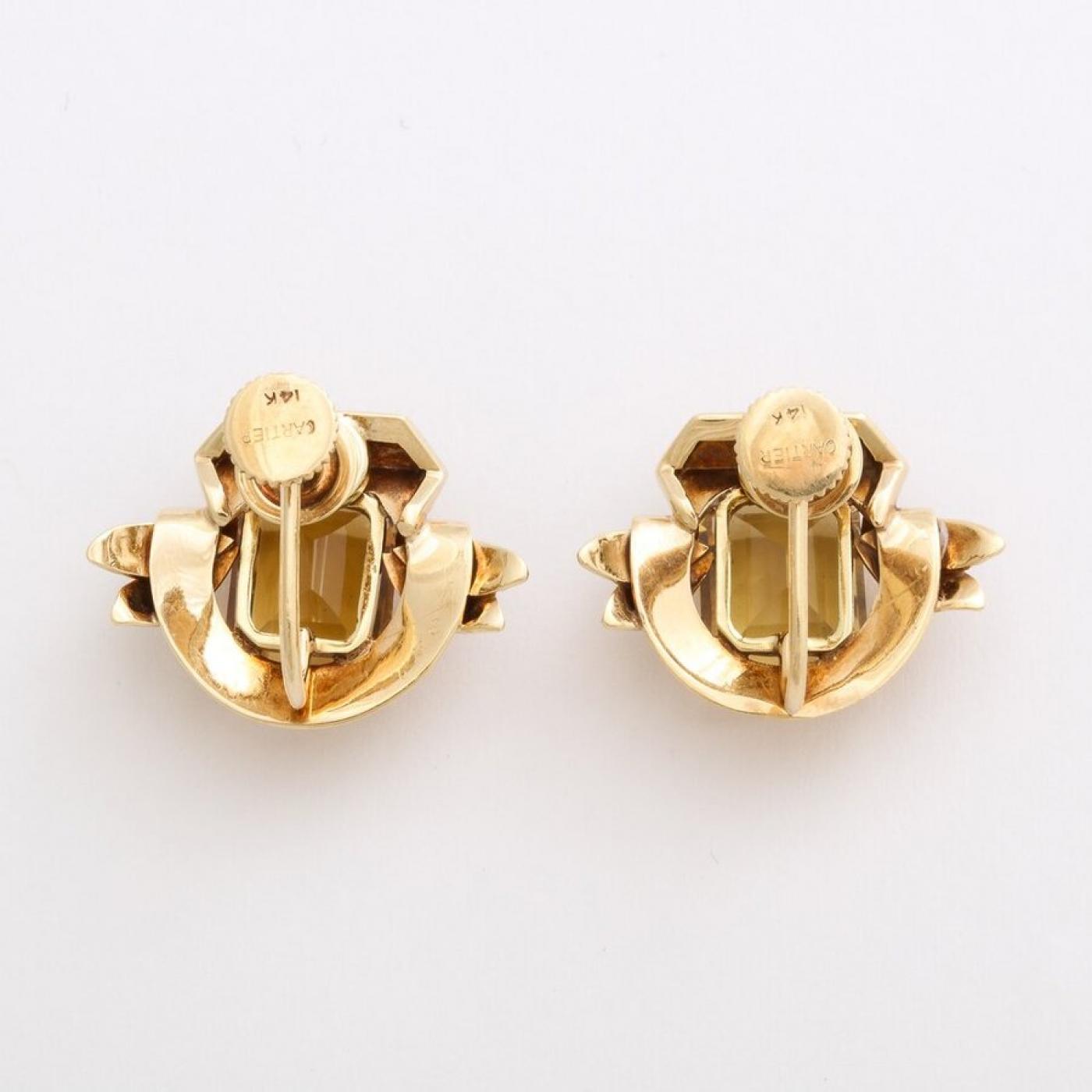 Cartier - Art Deco Retro. Yellow Gold & Emerald Cut Citrine Earrings ...