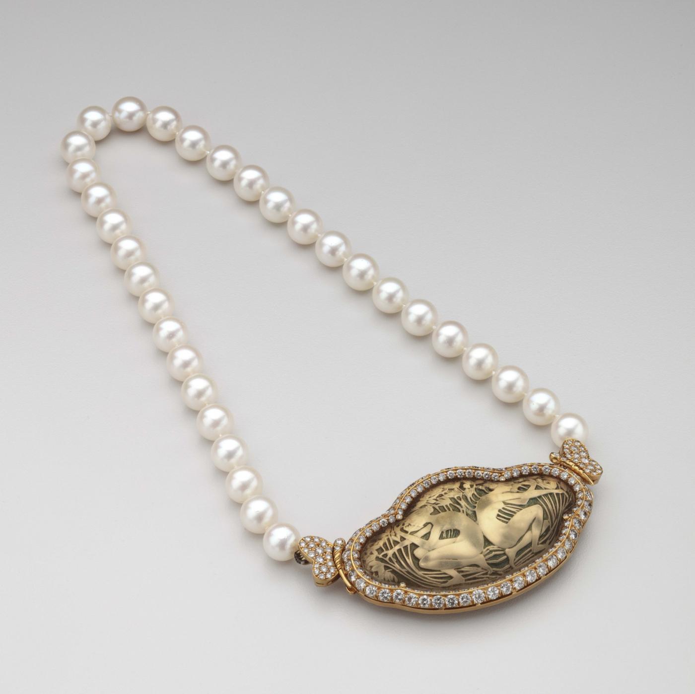 Cartier - Cartier Pearl & Diamond Necklace with Lalique Art Nouveau Cyrstal