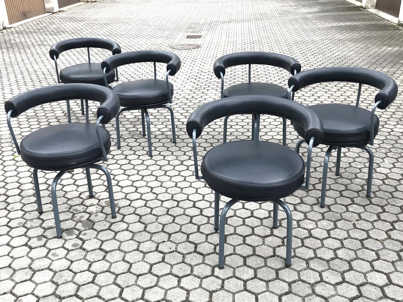 Cassina - Set of Six Cassina Swivel Arm Chairs LC7 by Le Corbusier ...