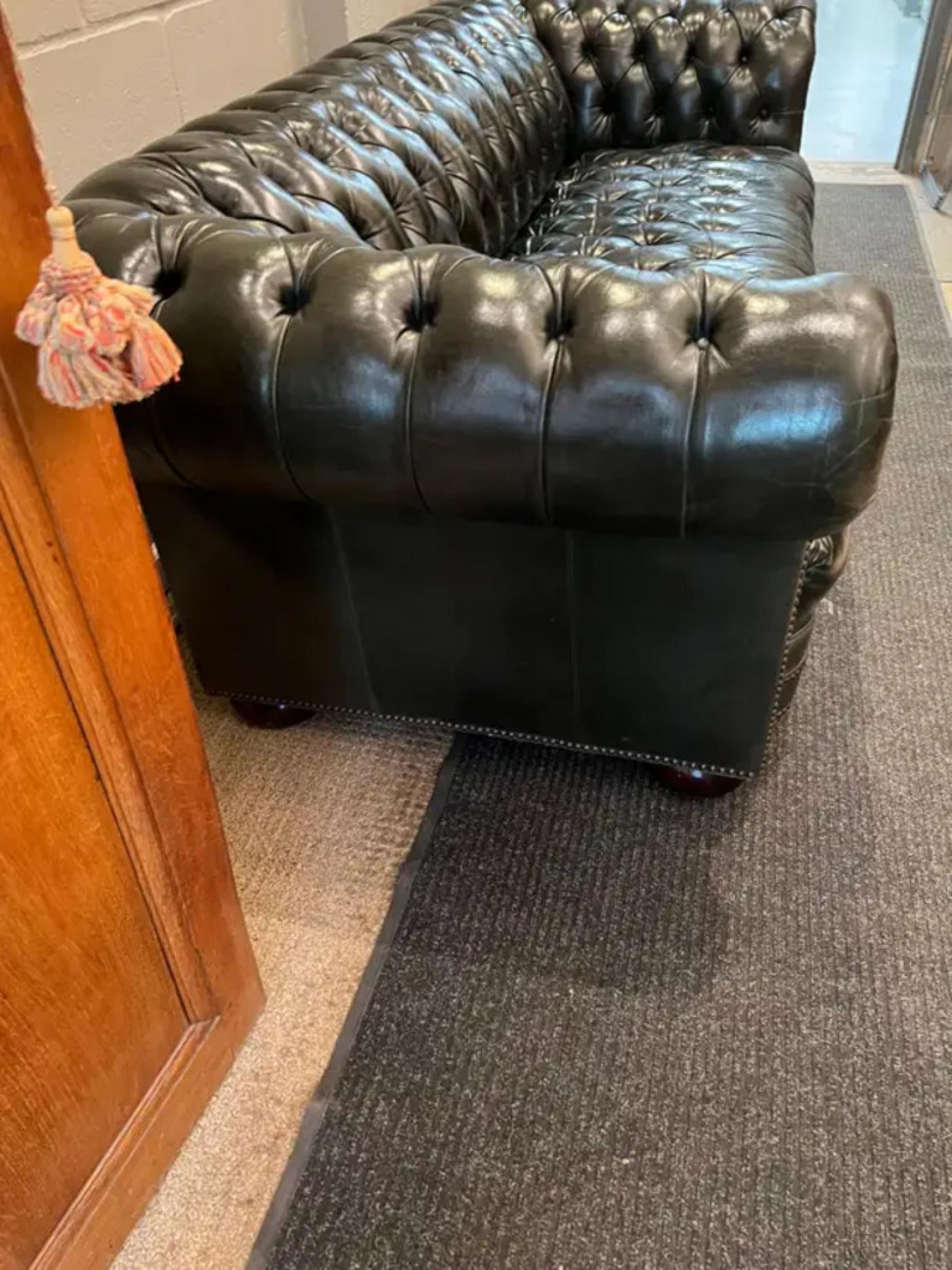 Chesterfield - Chesterfield Sofa, Button Tufted in Green Leather Sofa