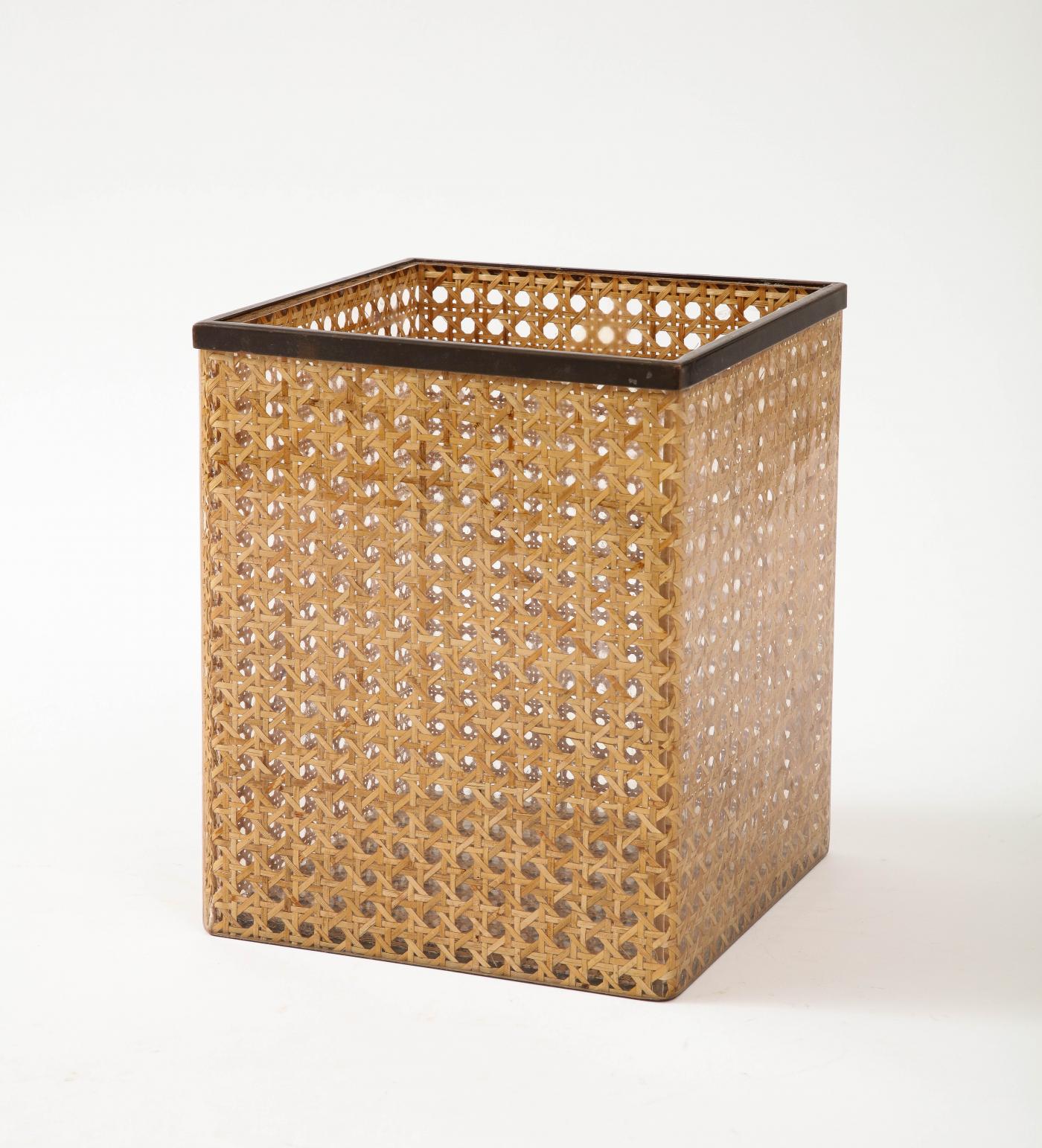 Christian Dior - Christian Dior Home Lucite, Bronze, and Cane Waste Bin ...
