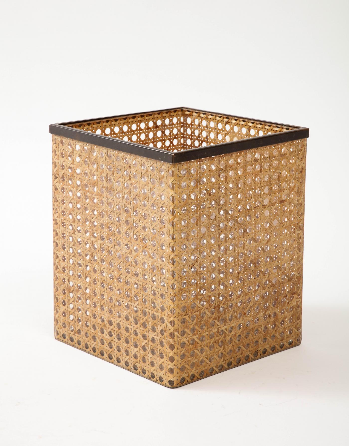 Christian Dior - Christian Dior Home Lucite, Bronze, and Cane Waste Bin ...