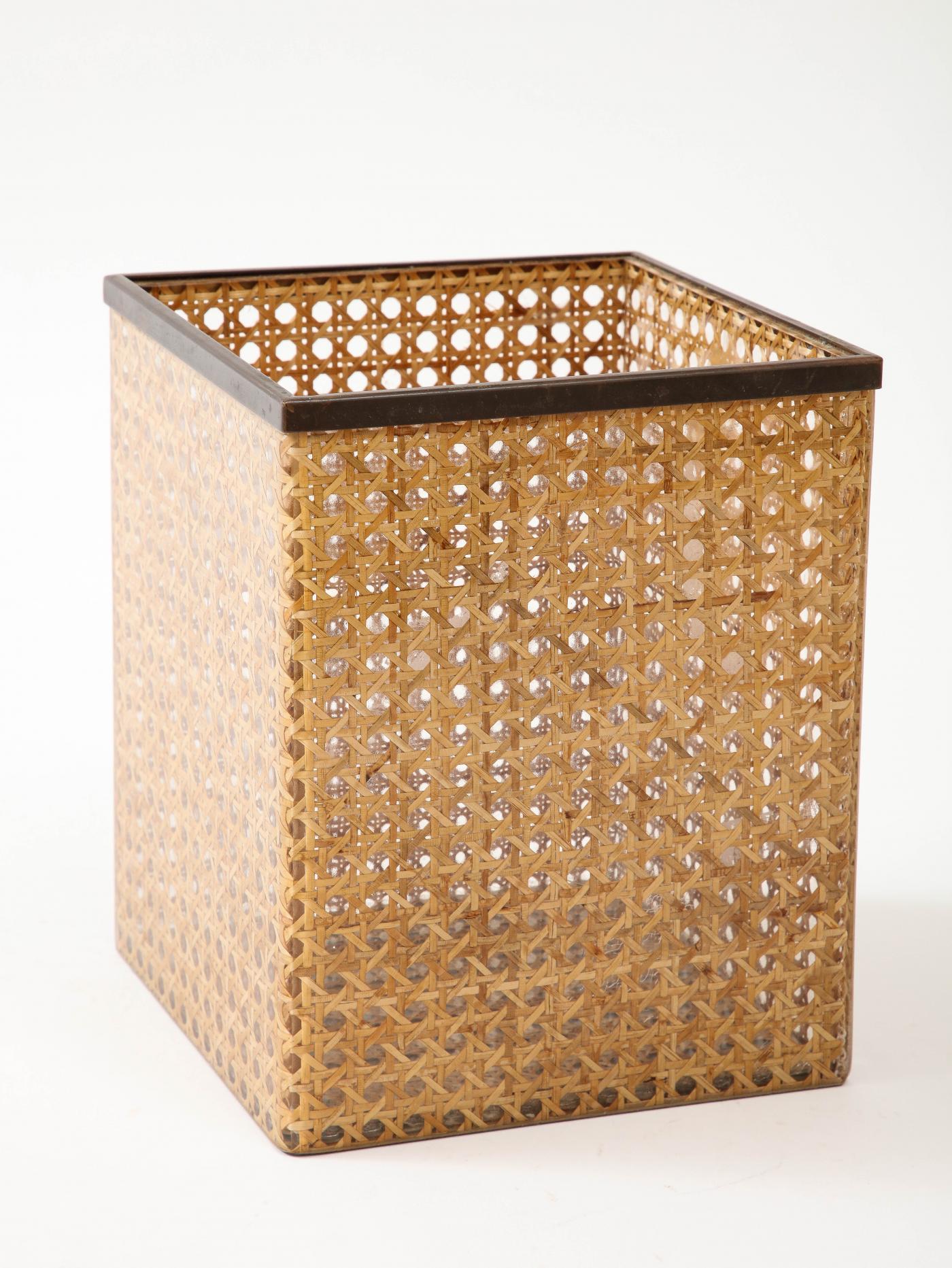 Christian Dior - Christian Dior Home Lucite, Bronze, and Cane Waste Bin ...