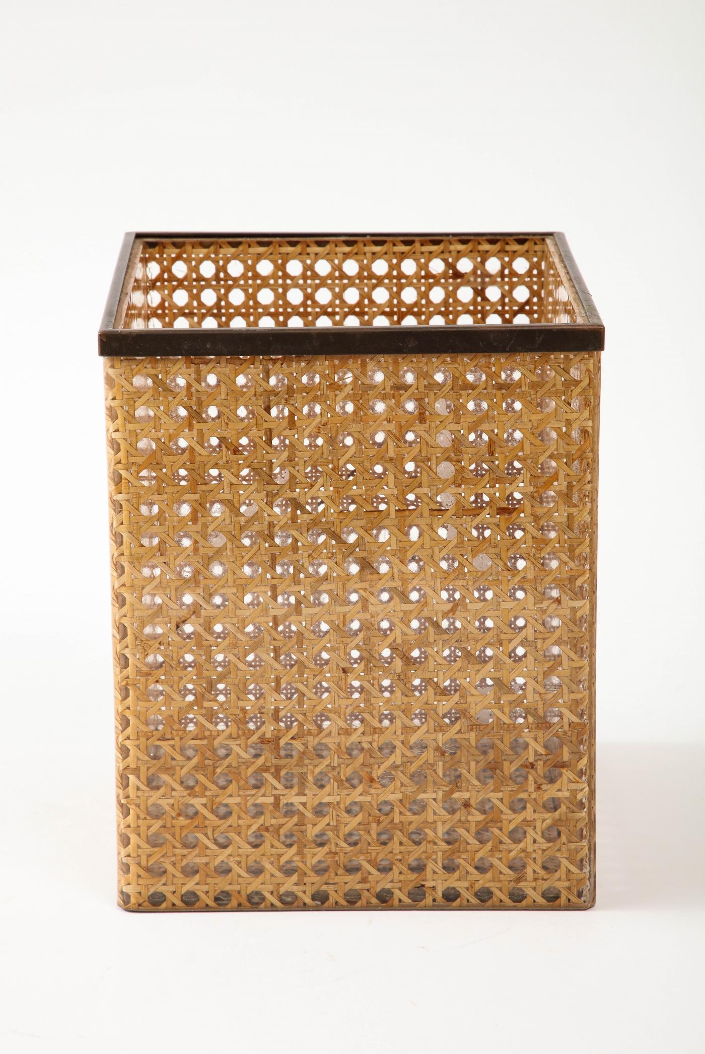 Christian Dior - Christian Dior Home Lucite, Bronze, and Cane Waste Bin ...