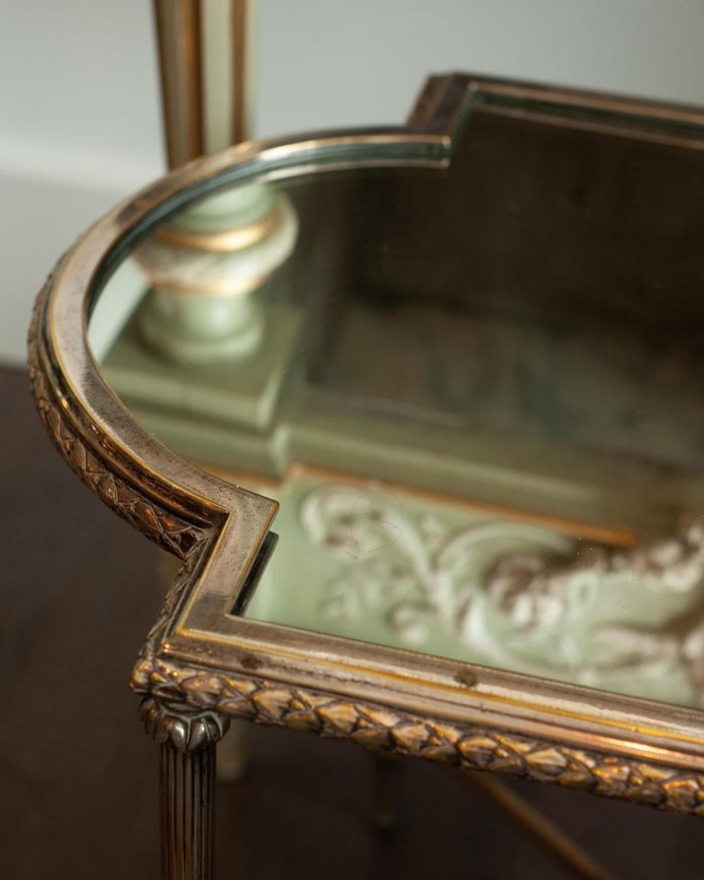 Christofle - Antique French Silver Metal Christofle Table with Mirrored Top