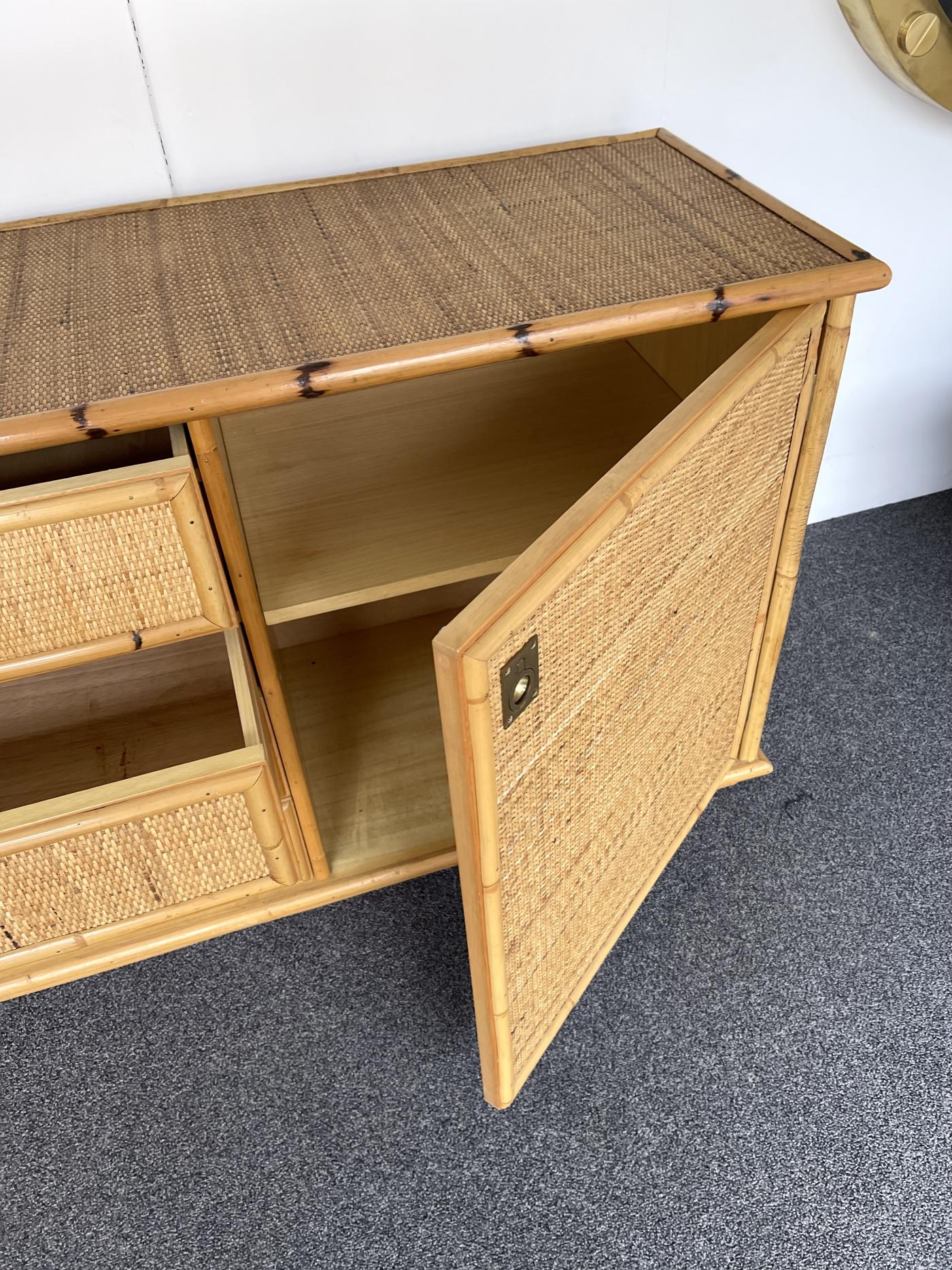 Dal Vera - Bamboo Rattan and Brass Sideboard by Dal Vera, Italy, 1970s