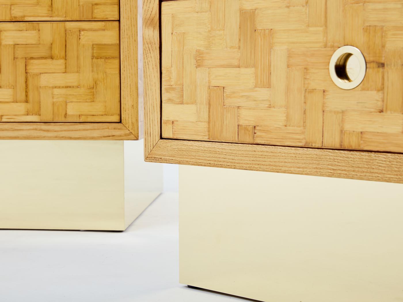 Dal Vera - Italian Dal Vera bamboo marquetry and brass bedside tables 1970s