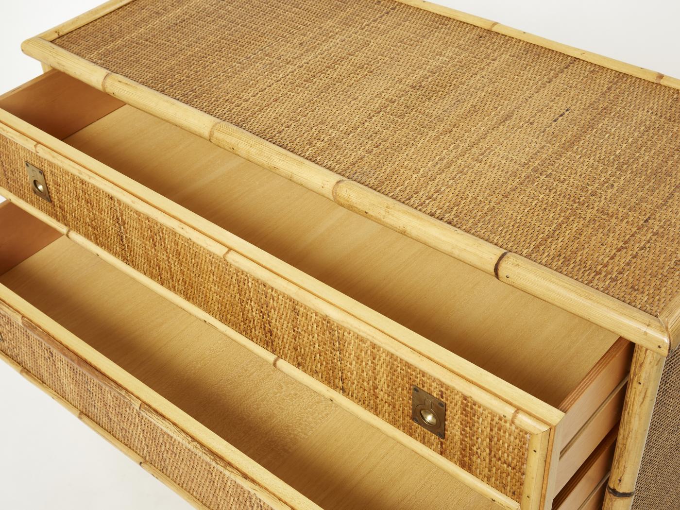 Dal Vera - Italian Dal Vera bamboo rattan and brass chest of drawers 1970s