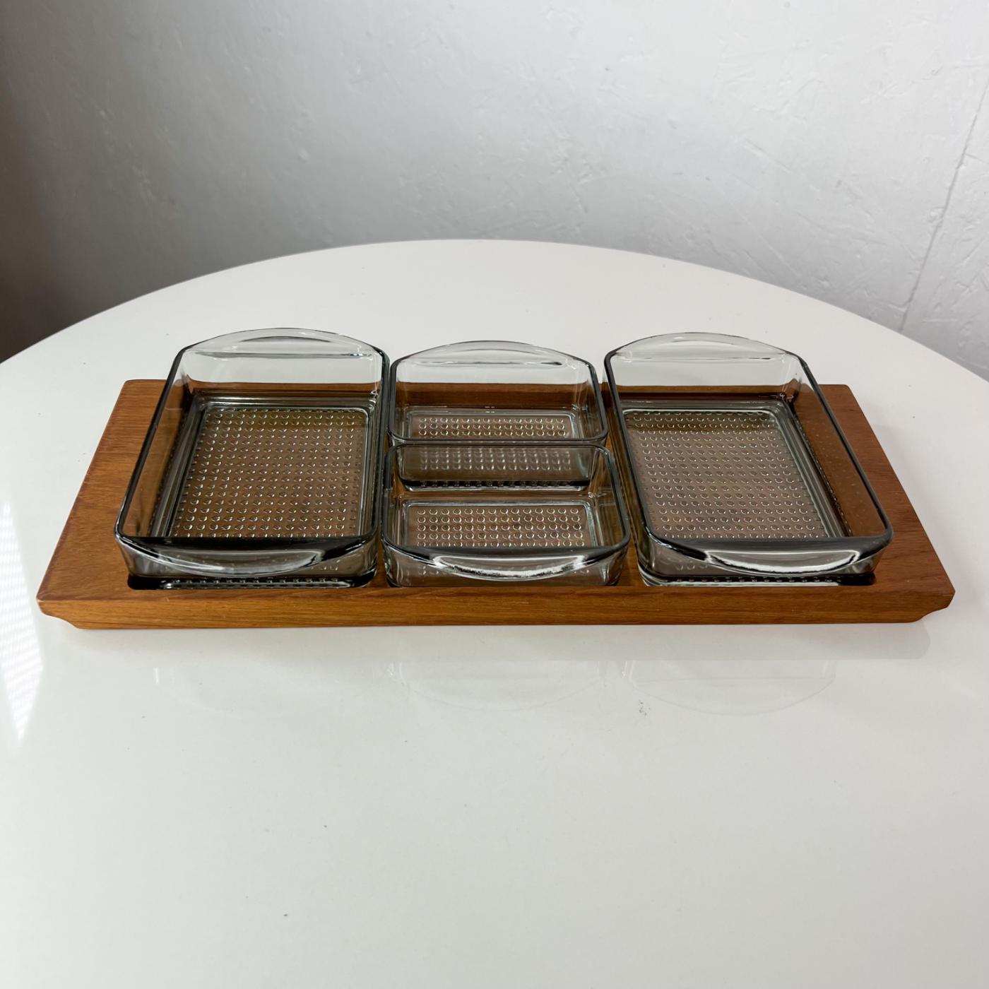 Dansk - 1960s Denmark Serving Snack Tray Set Teak & Glass Lüthje Wood ...