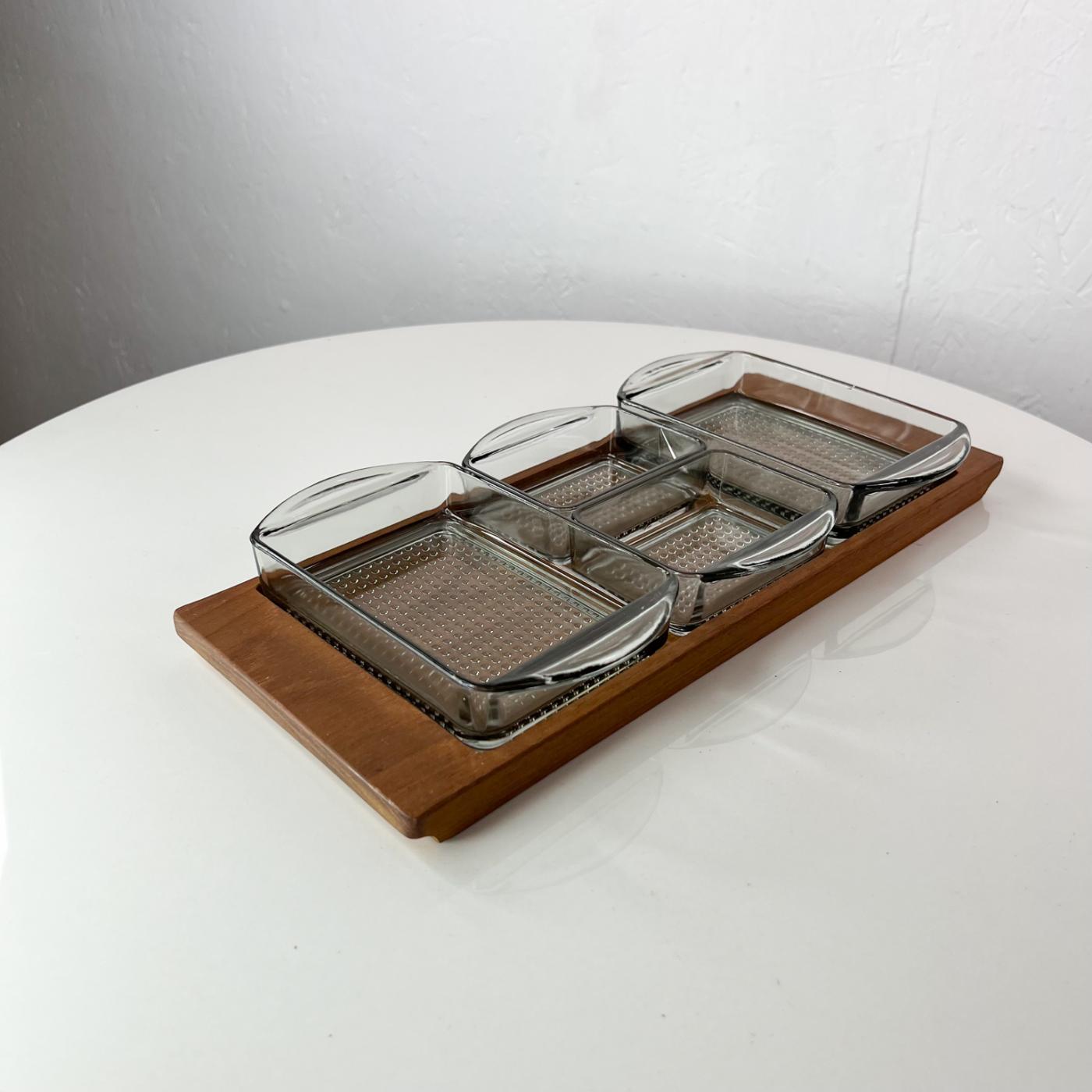 Dansk - 1960s Denmark Serving Snack Tray Set Teak & Glass Lüthje Wood ...