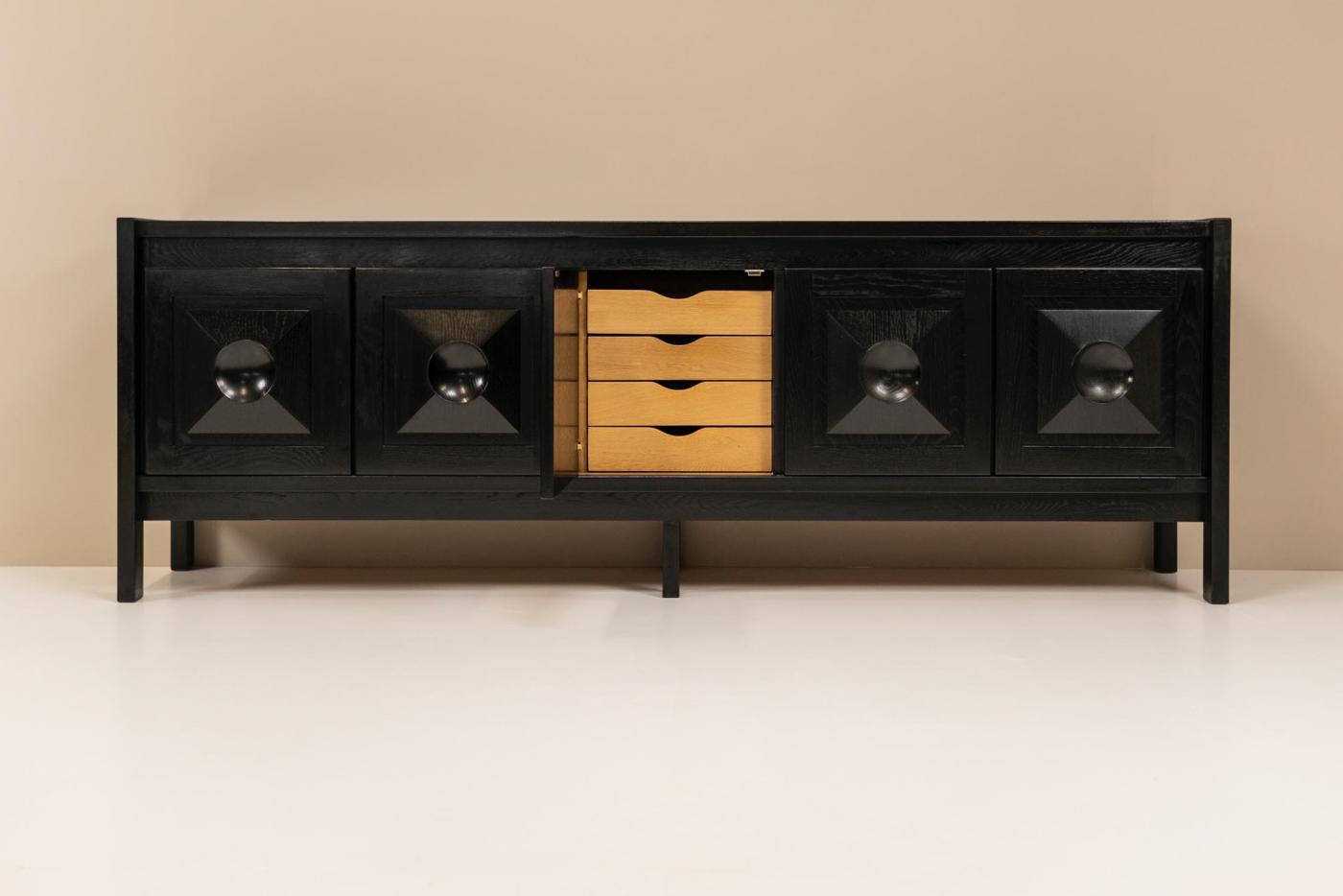De Coene Frères - Brutalist Sideboard in Stained Oak, Belgium 1970s