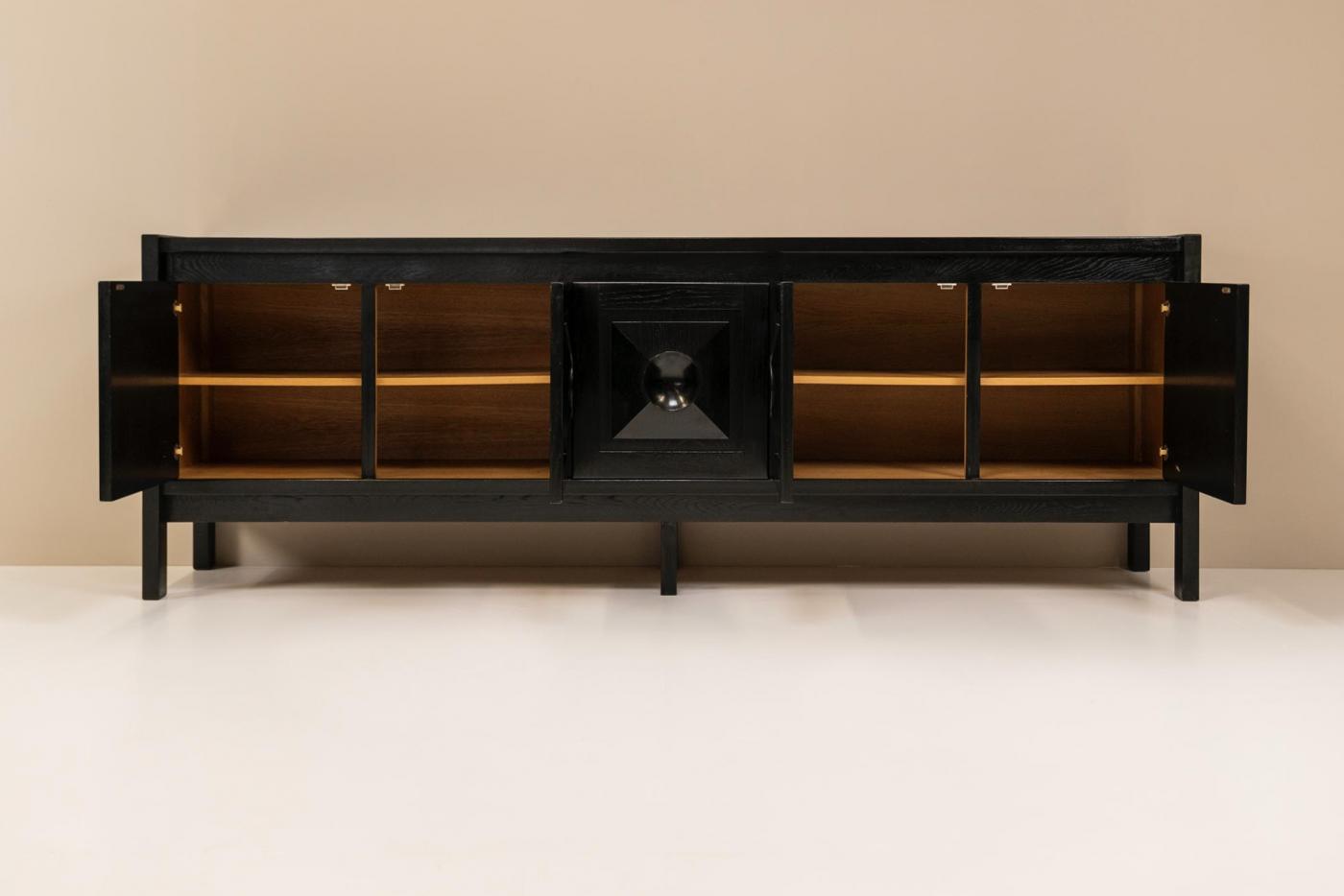 De Coene Frères - Brutalist Sideboard in Stained Oak, Belgium 1970s