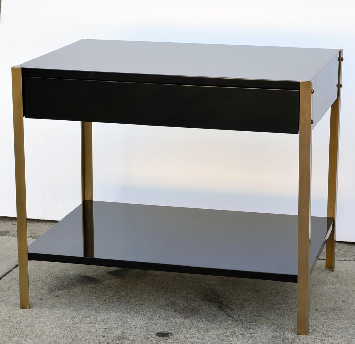 Design Frères - Pair of 'Laque' Black Lacquer and Brass Night Stand