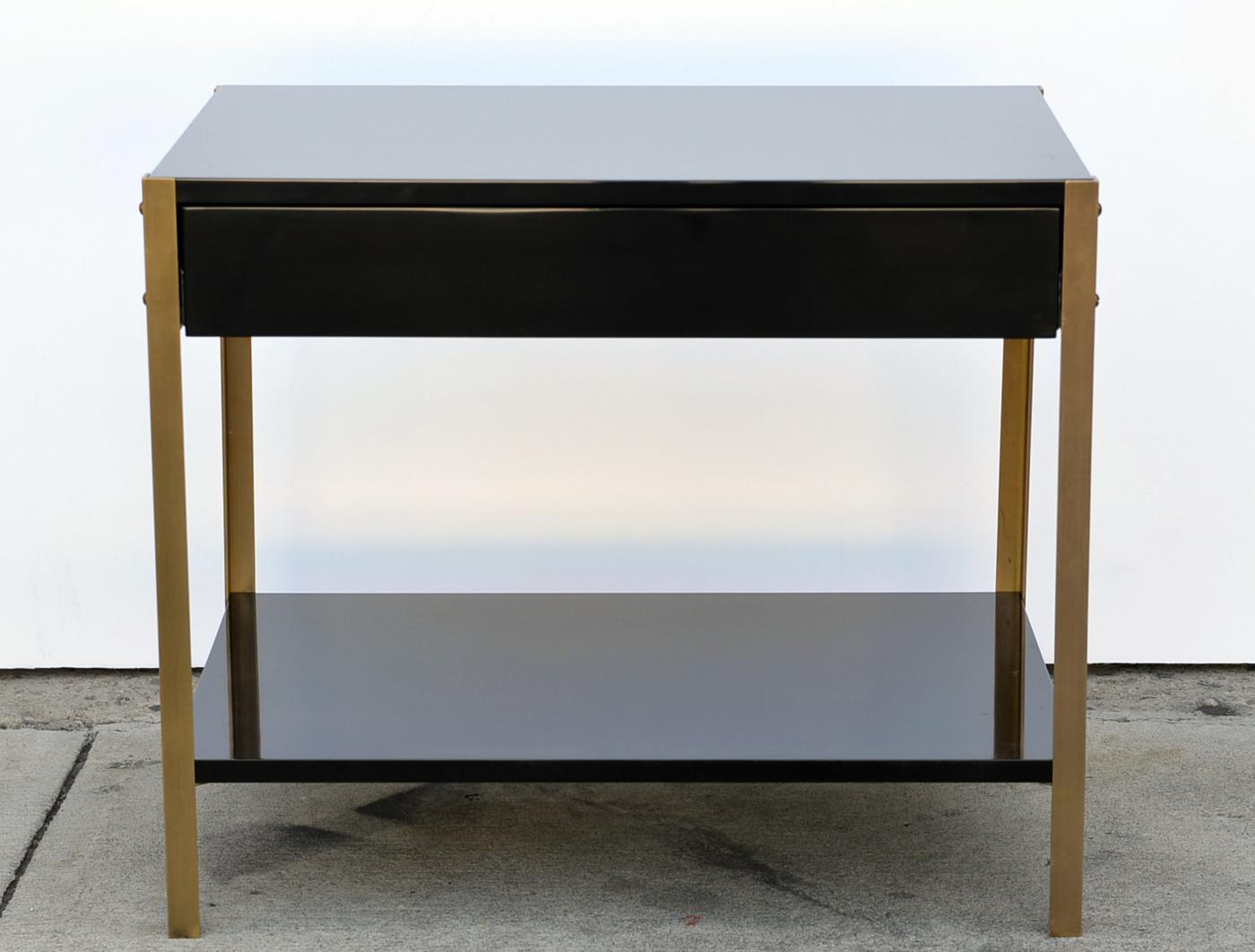 Design Frères - Pair of 'Laque' Black Lacquer and Brass Night Stand