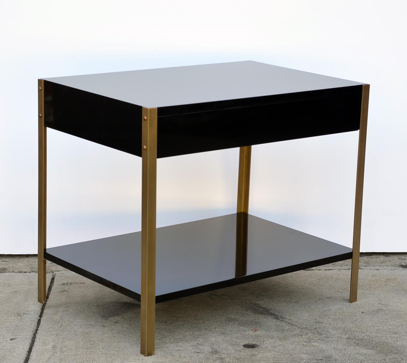 Design Frères - Pair of 'Laque' Black Lacquer and Brass Night Stand