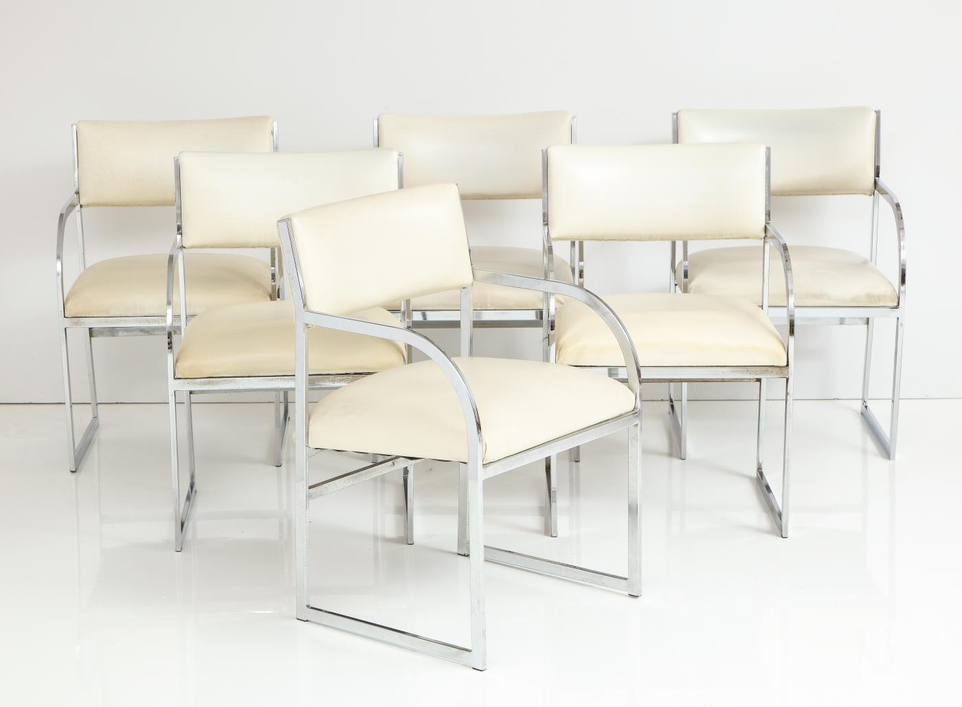 Design Institute America / DIA - A Set of Six Chrome Dining Arm Chairs