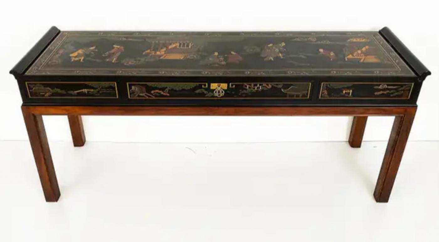 Drexel (Drexel Heritage Furniture) - Drexel Heritage Chinoiserie Console Table, Drawer and Glass Top