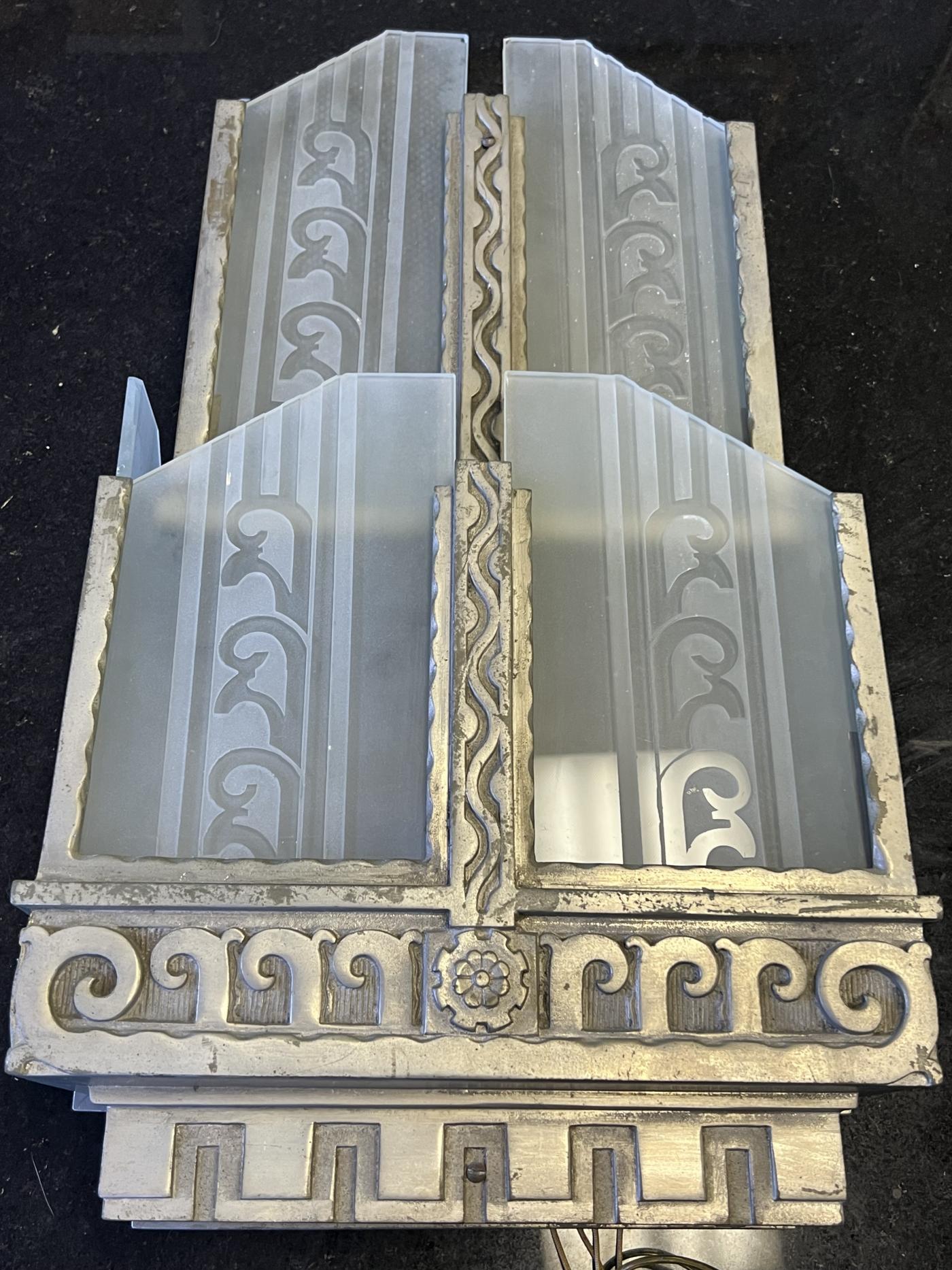 Ferro Brandt - RARE AUTHENTIC ART DECO NICKELED BRONZE & CARVED GLASS ...