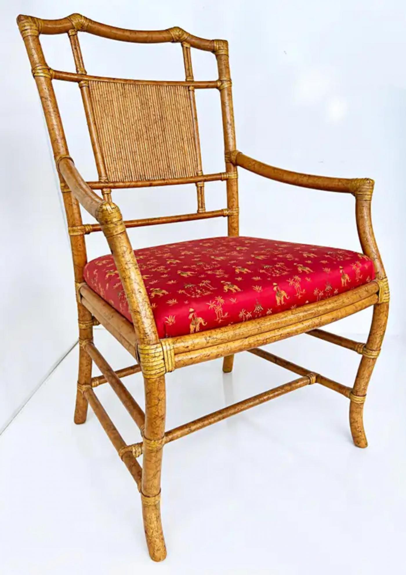 Ficks Reed - Vintage Ficks Reed Chinoiserie Rattan Dining Chairs, Set of 6
