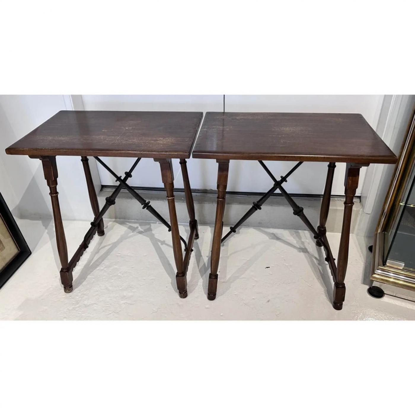 Formations - Pair of Formations Furniture Iron & Walnut Trestle Console ...