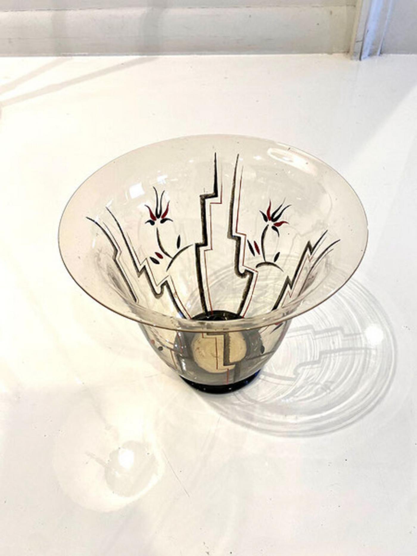 GUIDO BALSAMO STELLA - ITALIAN ART DECO GLASS AND ENAMEL VASE BY GUIDO ...