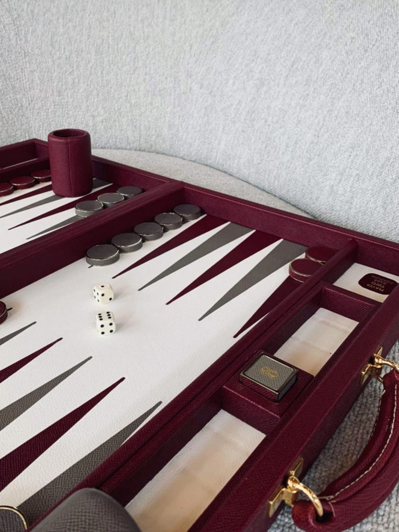 Geoffrey Parker - OX BLOOD AND SLATE GREY LEATHER BACKGAMMON BOARD
