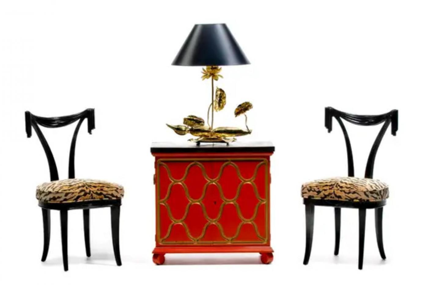 Grosfeld House - Grosfeld House Drapery Swag Back Side Chairs with ...