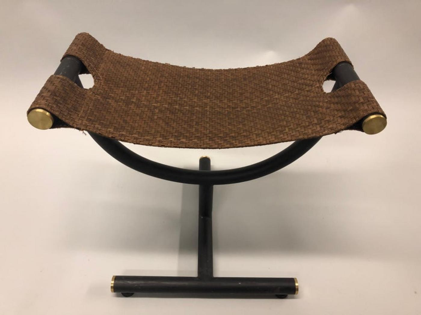 Gucci - Custom Pair of Italian Iron, Brass & Braided Leather Stools ...