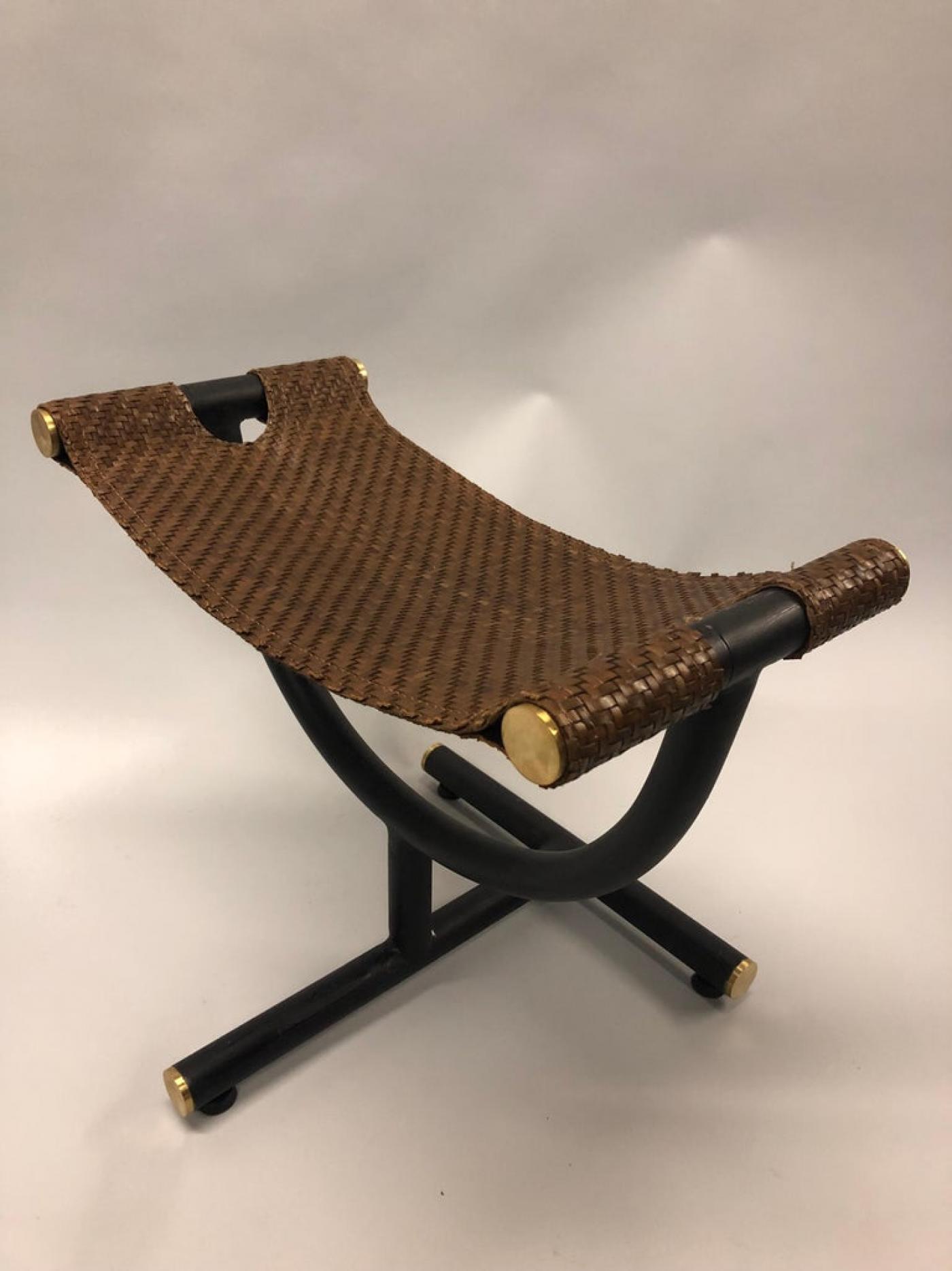 Gucci - Custom Pair of Italian Iron, Brass & Braided Leather Stools ...