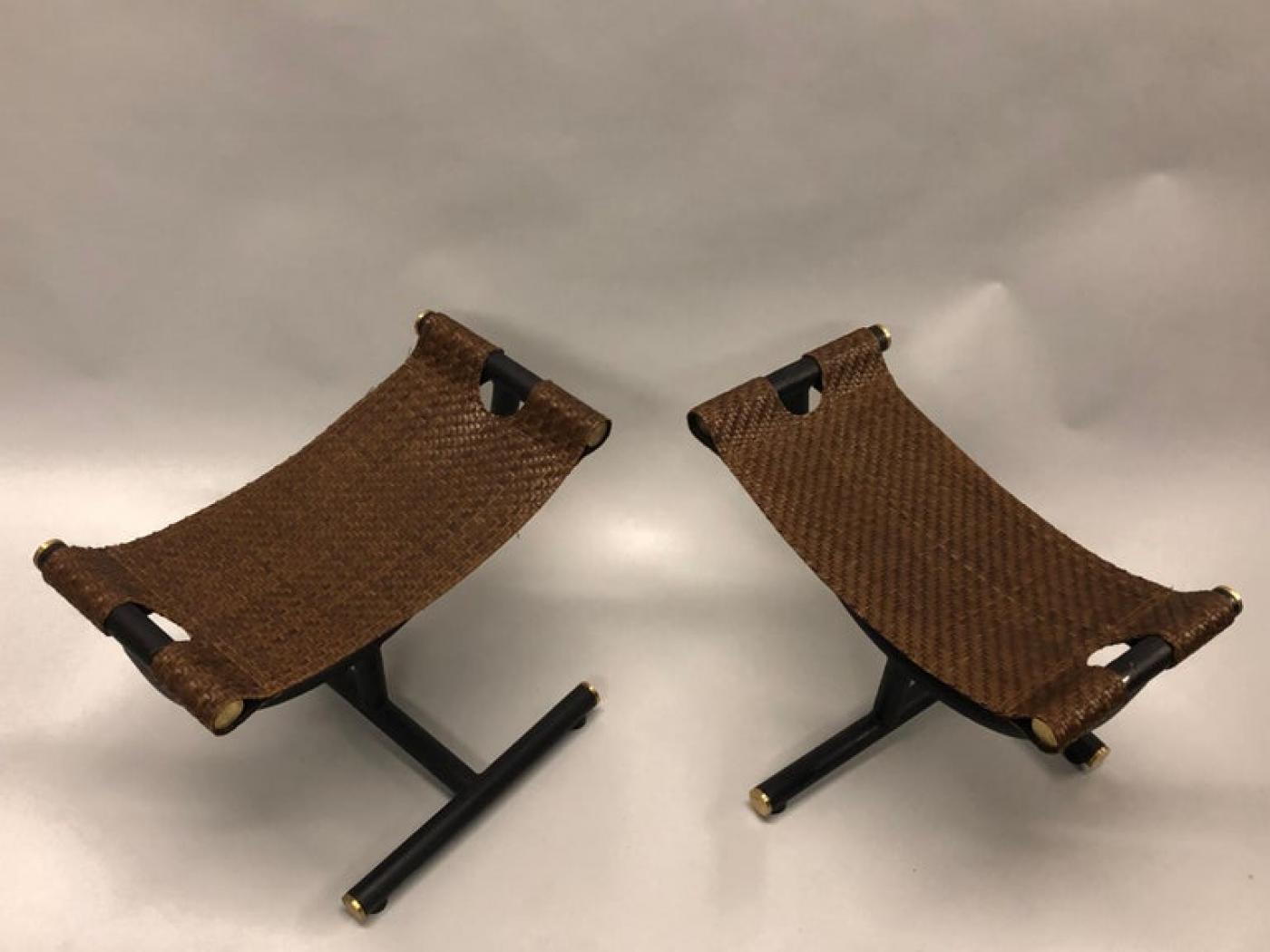 Gucci - Custom Pair of Italian Iron, Brass & Braided Leather Stools ...